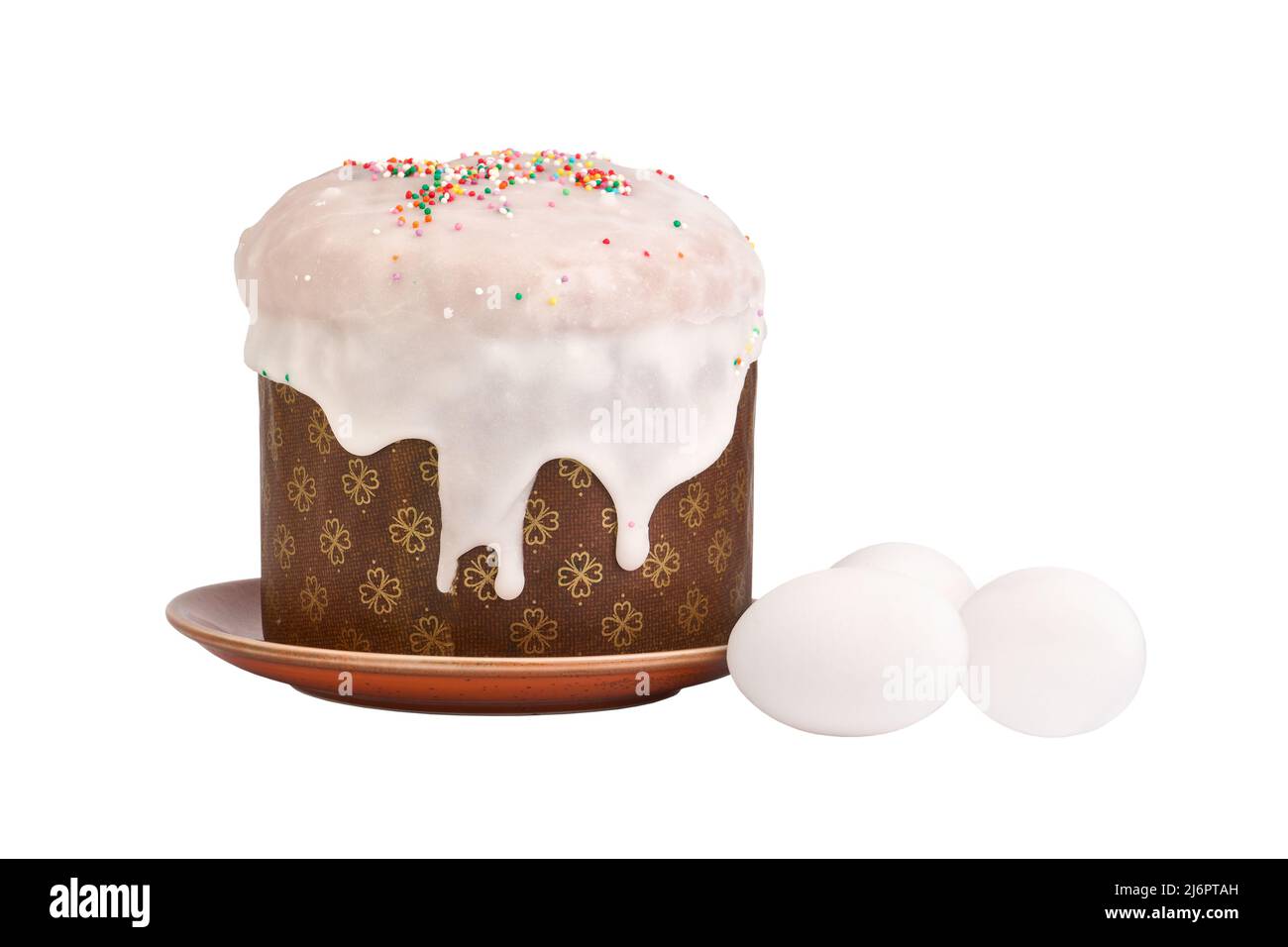 Easter kulich and chicken white eggs isolated on white background Stock ...