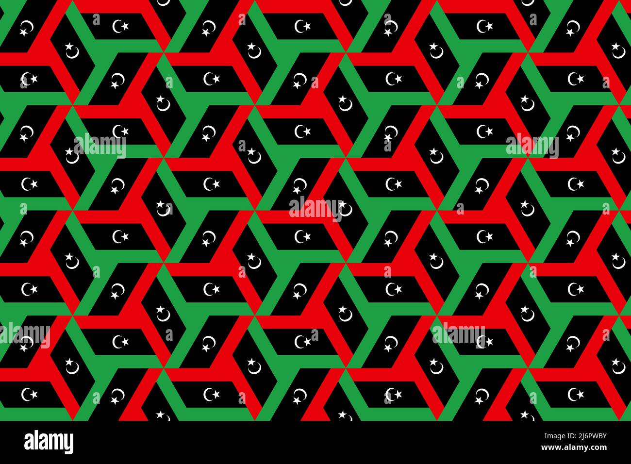 Geometric pattern in the colors of the national flag of Libya. The ...