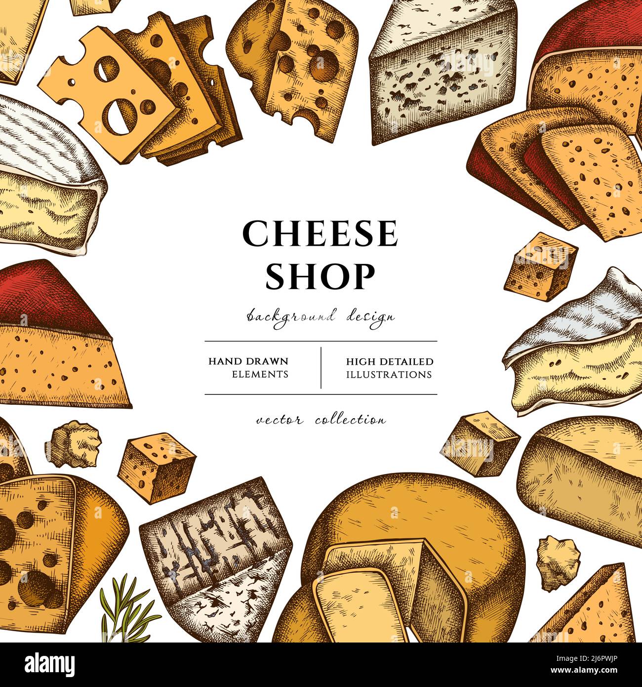 Cheese hand drawn illustration design. Background with retro brie ...