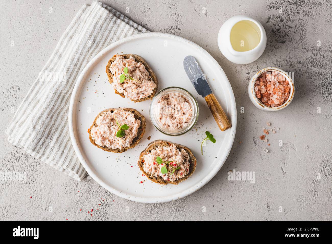 bruschetta with tuna pate, fish rillettes Stock Photo - Alamy