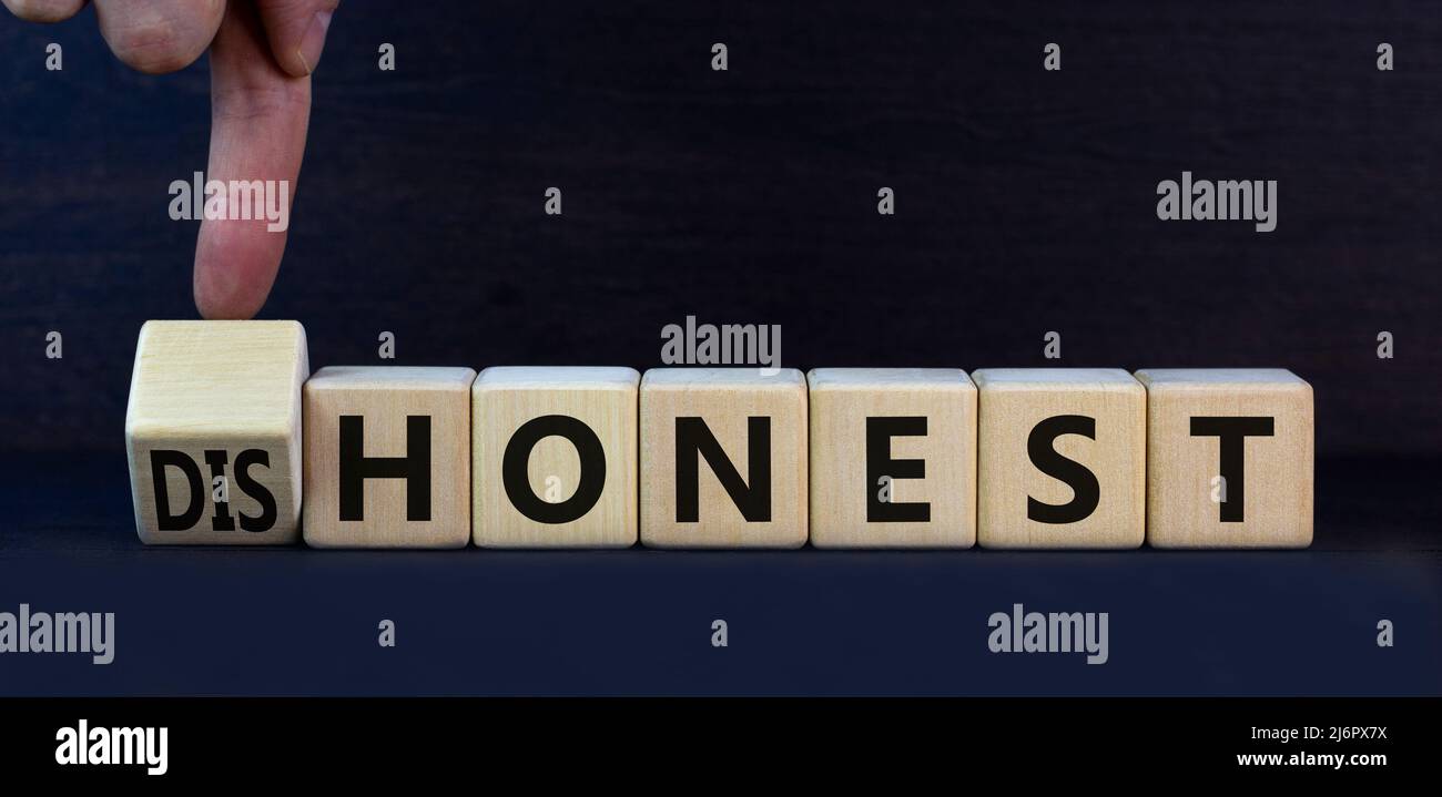 Honest or dishonest symbol. Turned cube and changed the concept word ...