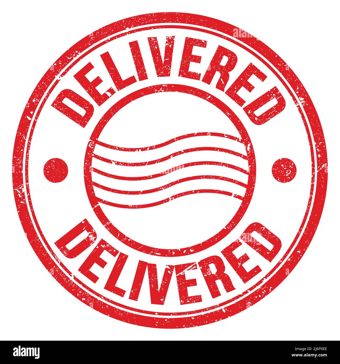 DELIVERED word written on red round postal stamp sign Stock Photo - Alamy
