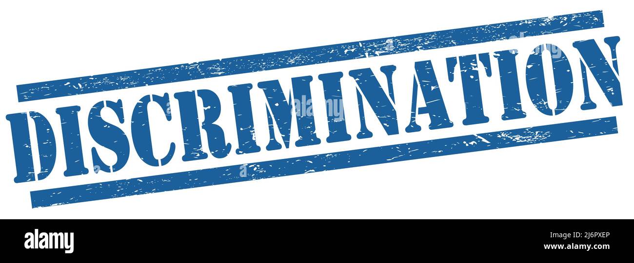 DISCRIMINATION text on blue grungy rectangle vintage stamp Stock Photo ...