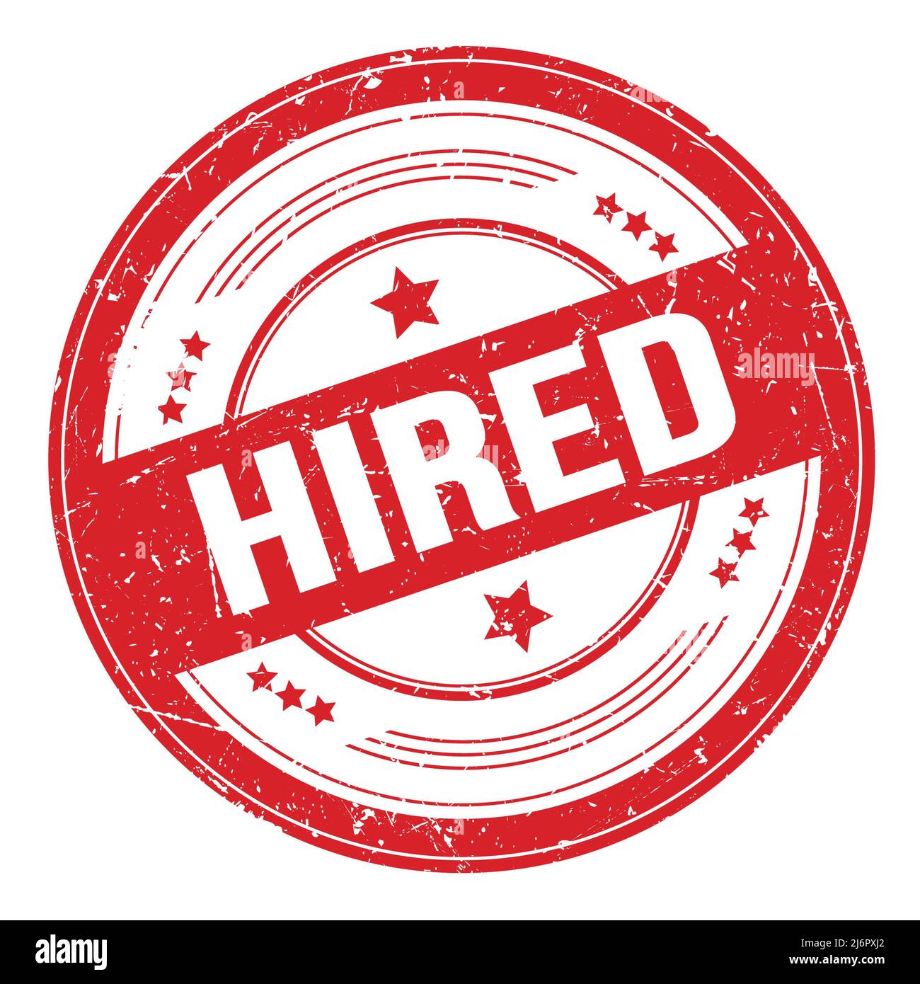 HIRED text on red round grungy texture stamp Stock Photo - Alamy