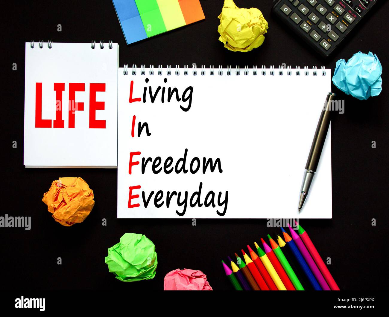 LIFE living in freedom everyday symbol. Concept words LIFE living in ...