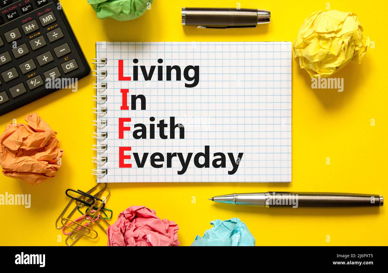 LIFE living in faith everyday symbol. Concept words LIFE living in ...
