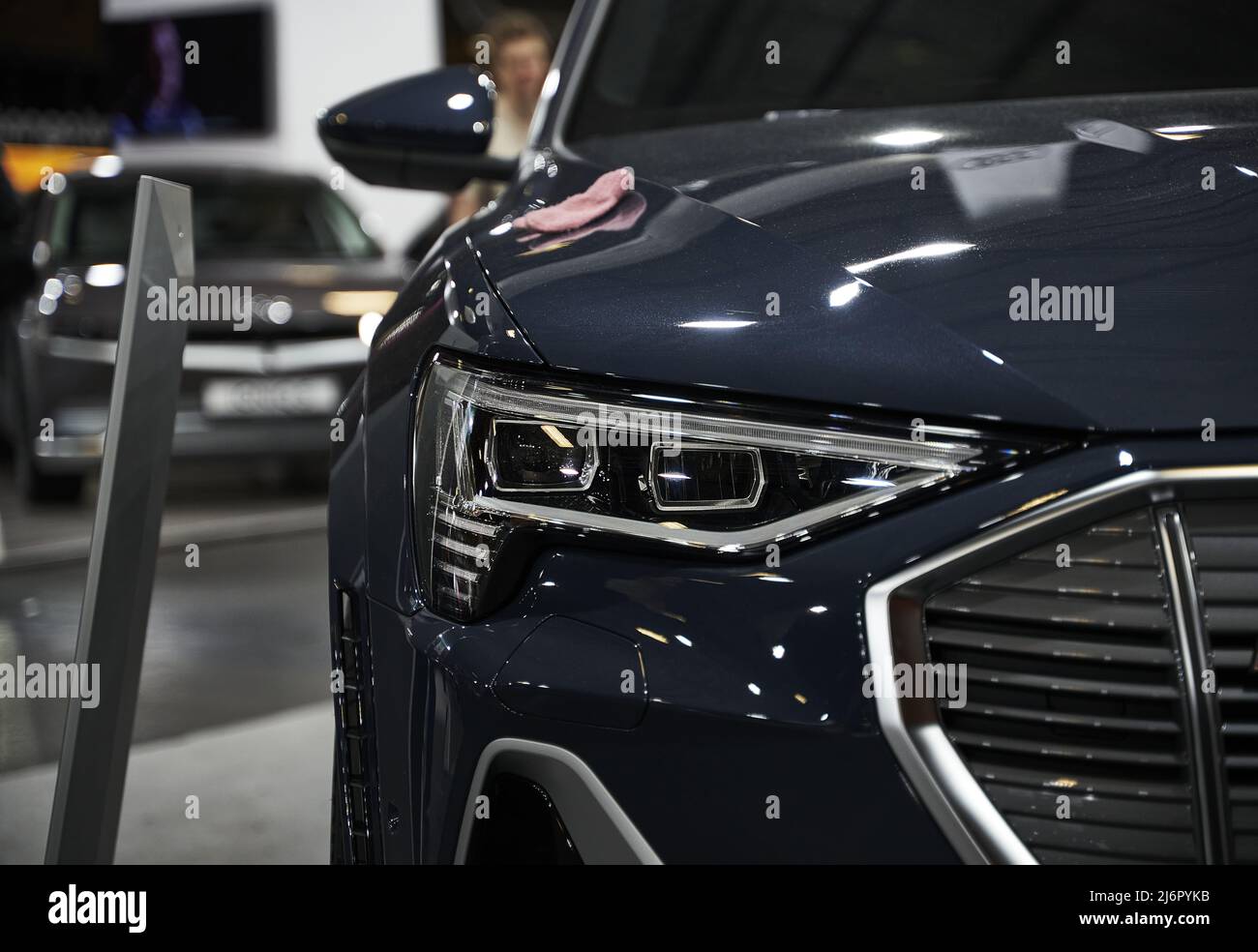 Headlights of modern and futuristic sport car, side view Stock Photo ...