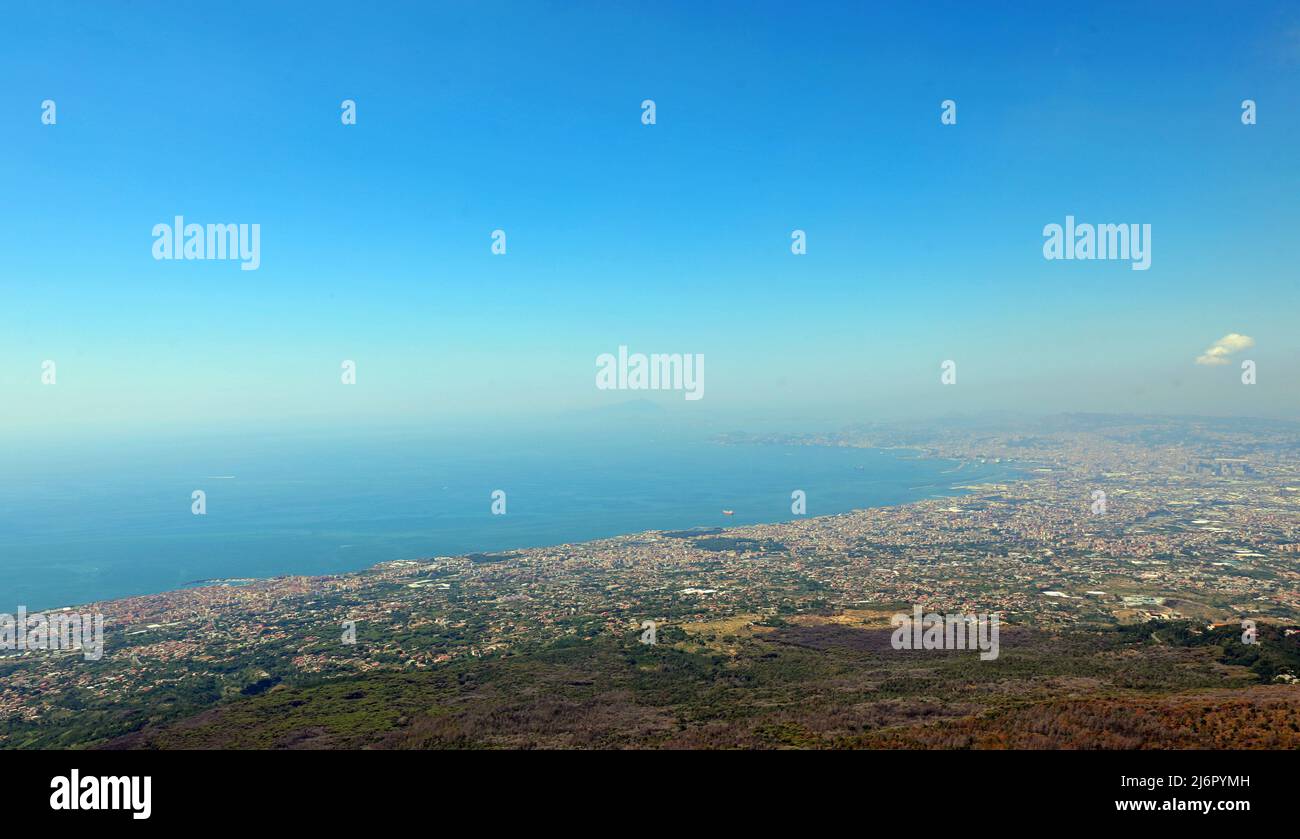 bay of naples and the gulf with the harbor seen from the volcano ...