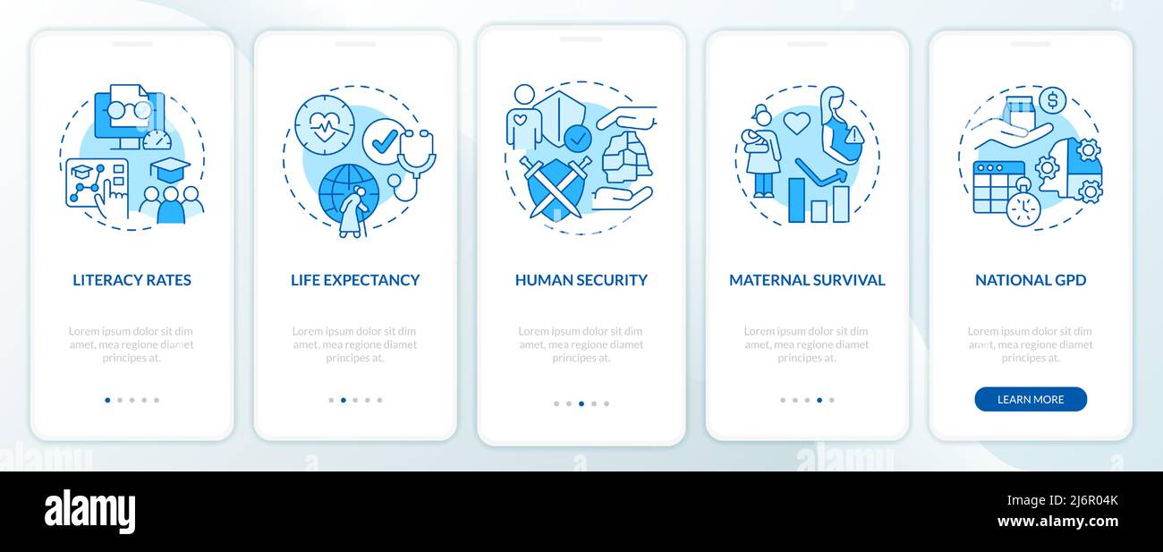 Measures of human development blue onboarding mobile app screen Stock ...