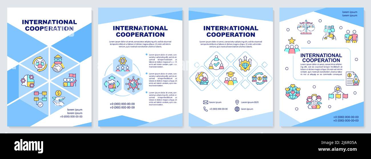 International cooperation blue brochure template Stock Vector Image & Art - Alamy
