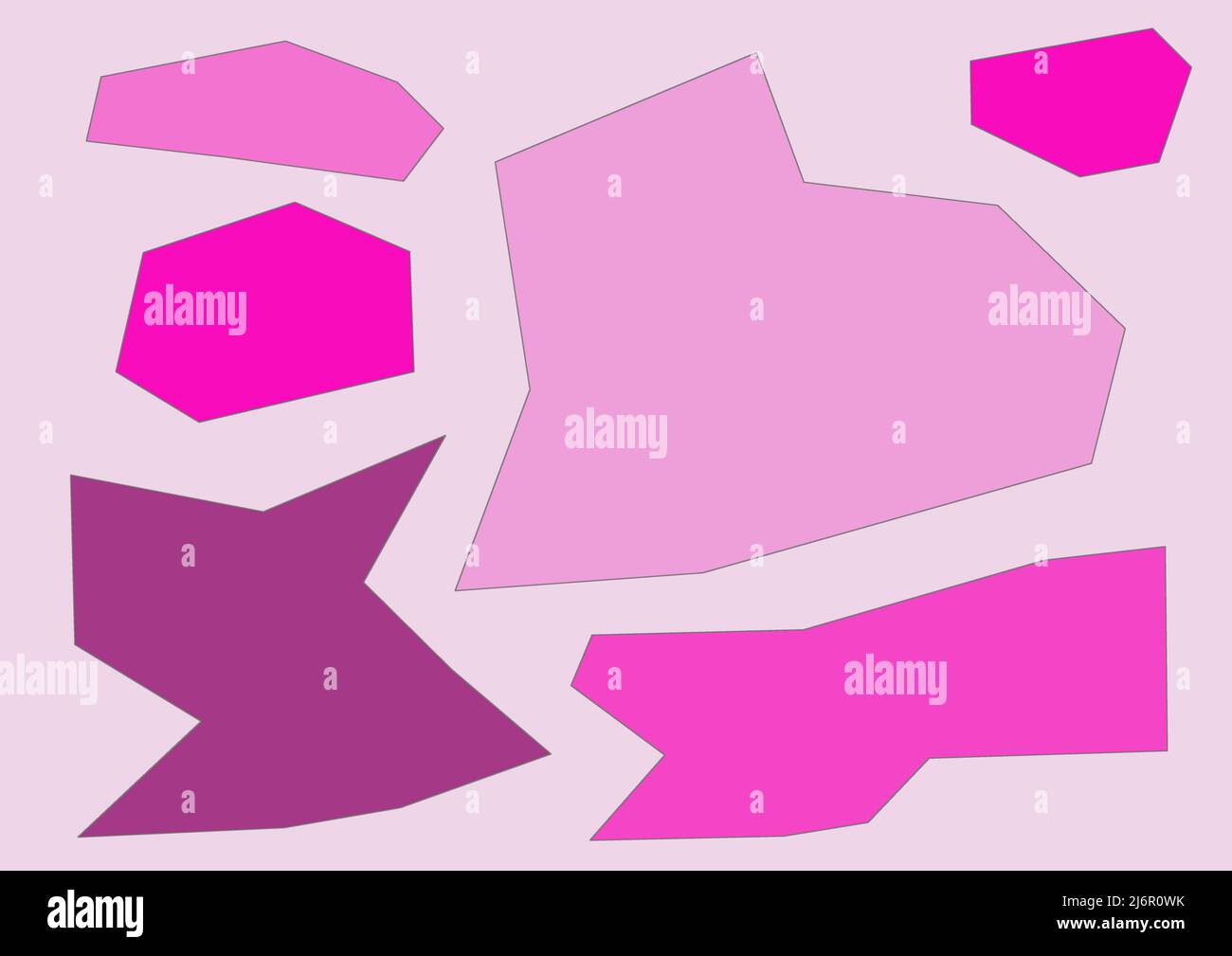abstract illustration of eight irregular shapes in shades of pink on a ...