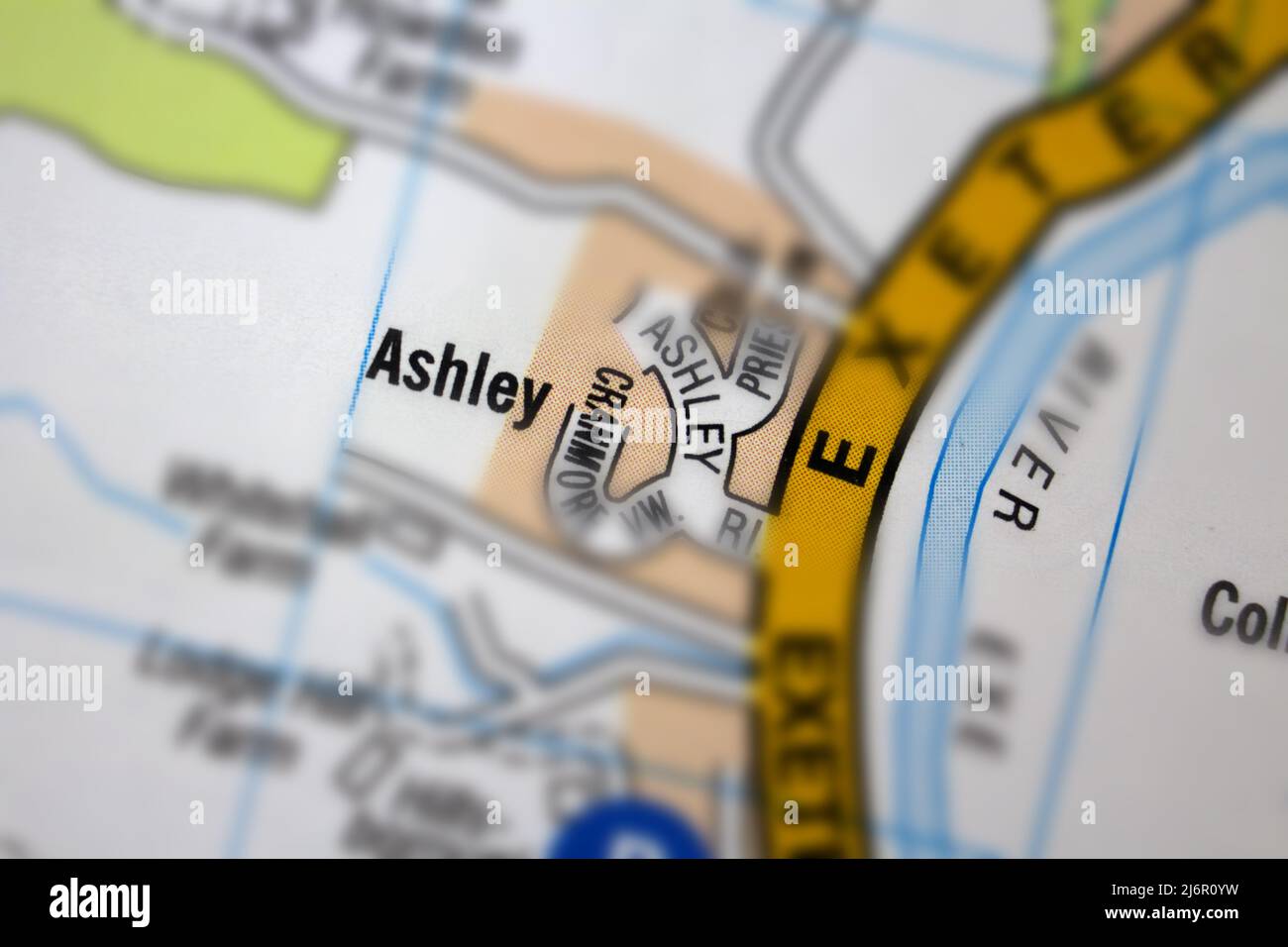 Ashley village - Devon, United Kingdom colour atlas map town name Stock ...