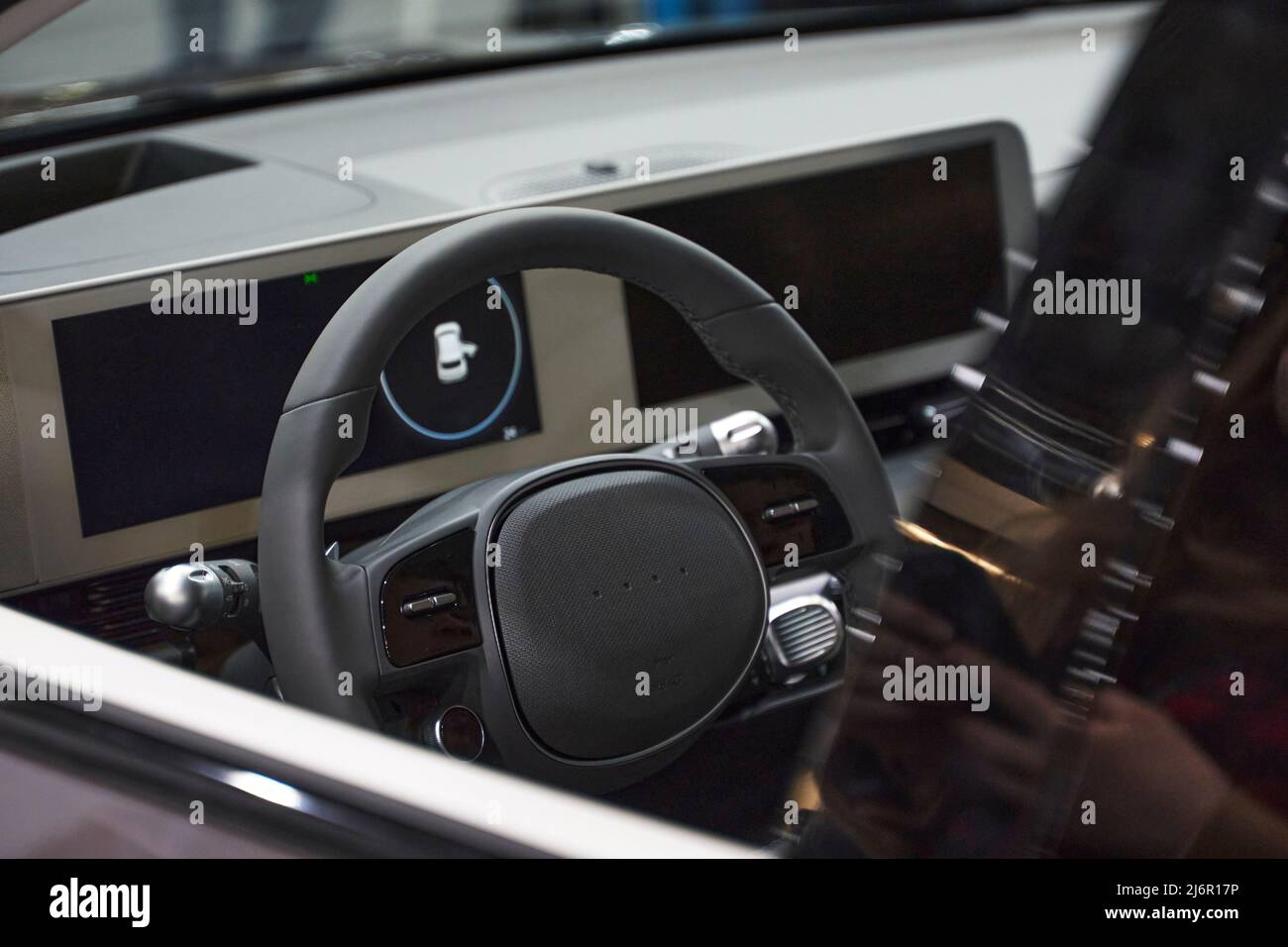 car computer navigation system and steering wheel Stock Photo - Alamy