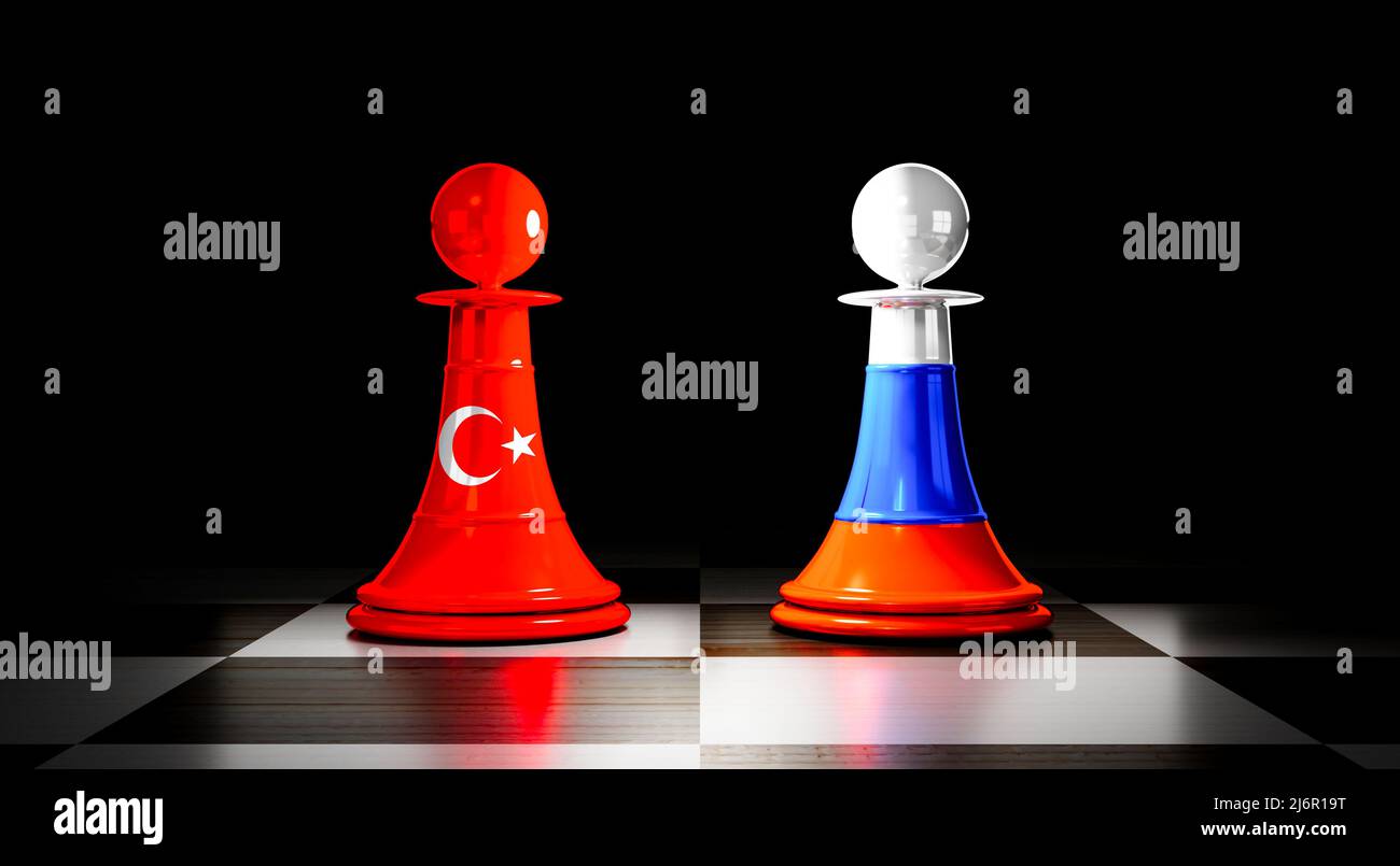 Turkey and Russia relations, chess pawns with national flags - 3D ...