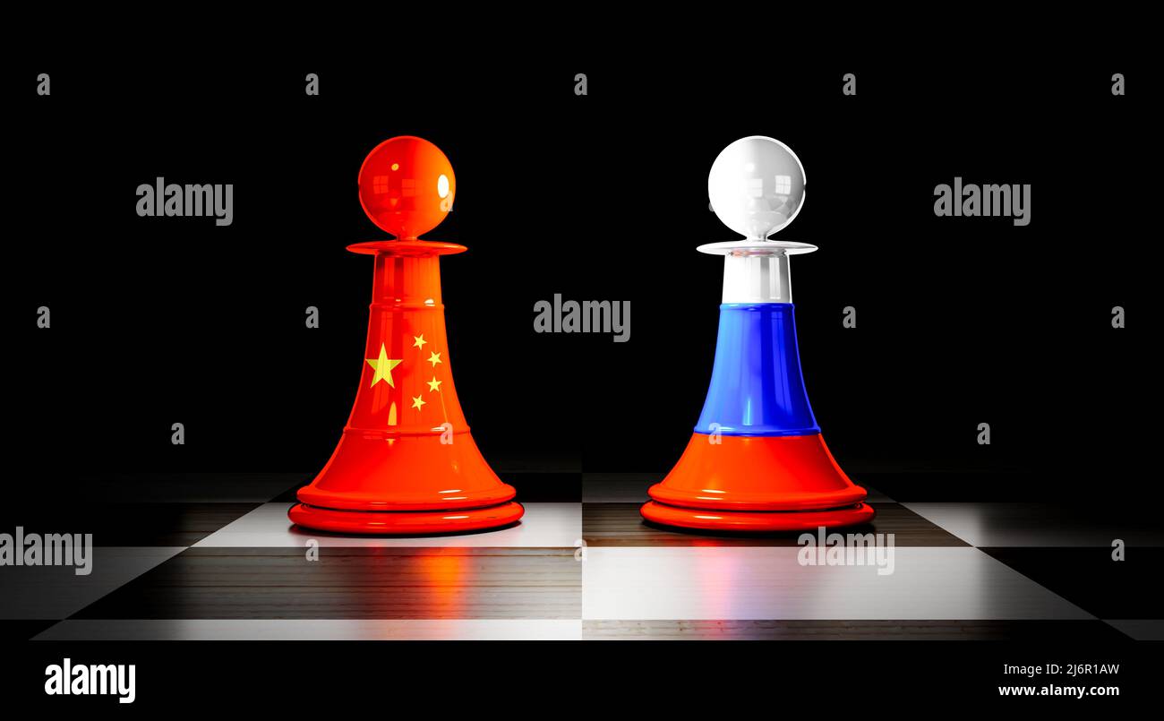 China and Russia relations, chess pawns with national flags - 3D ...