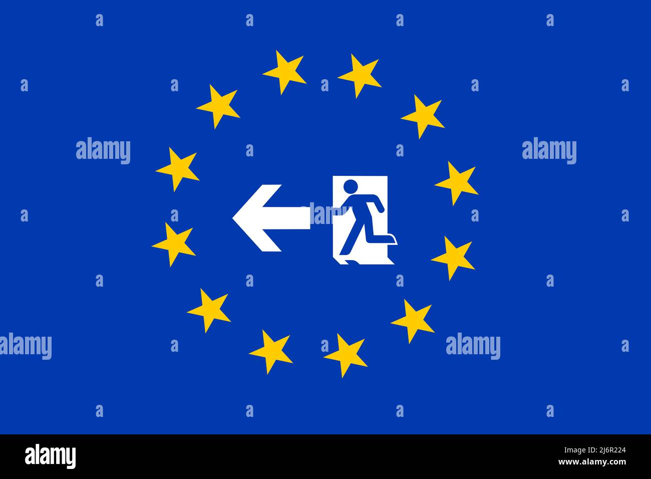 Flag of European union and symbol of exit - member escape and secession ...