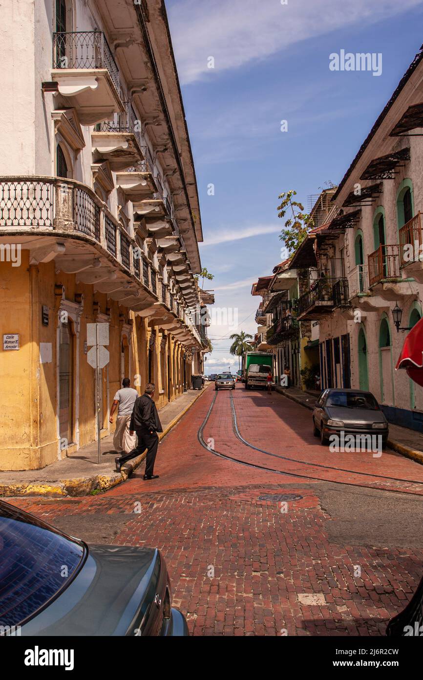 Panama City Street in the Old City, Casco Viejo, Panama, Central ...
