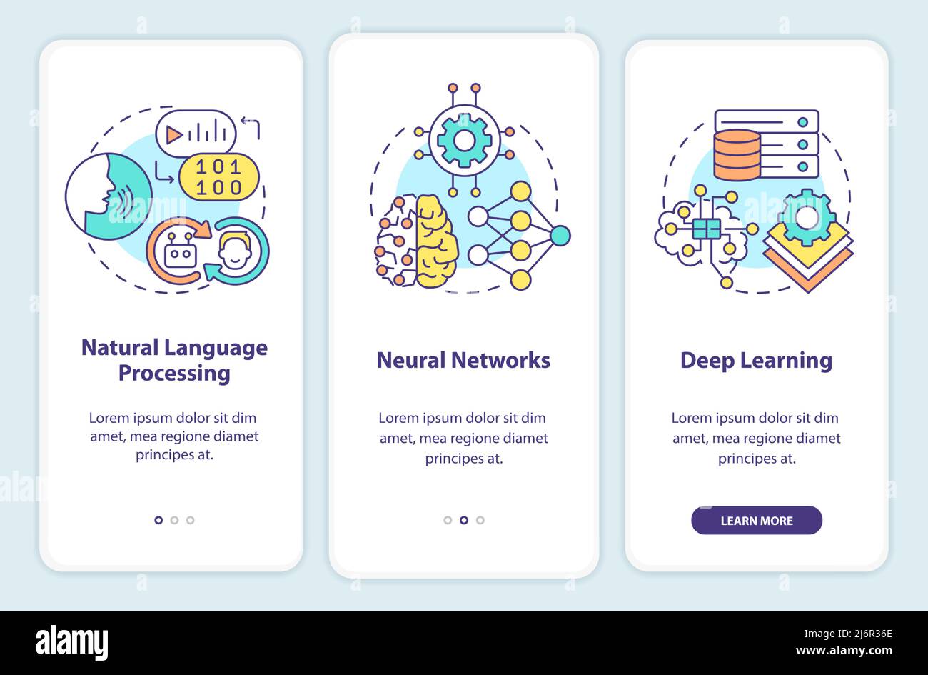 Fields of machine learning onboarding mobile app screen Stock Vector ...