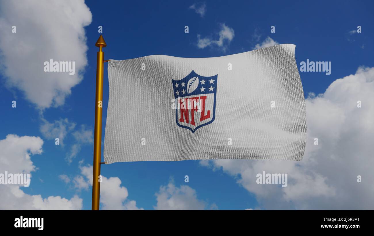 National Football League flag waving 3D Render with flagpole and blue ...