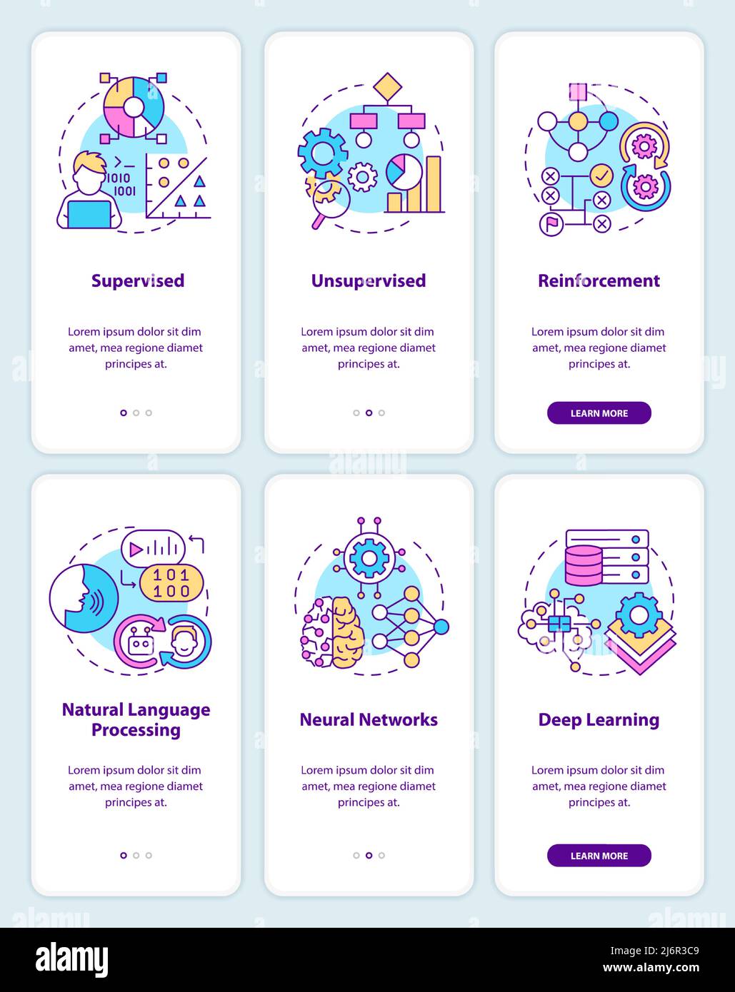 Artificial intelligence system onboarding mobile app screen set Stock ...