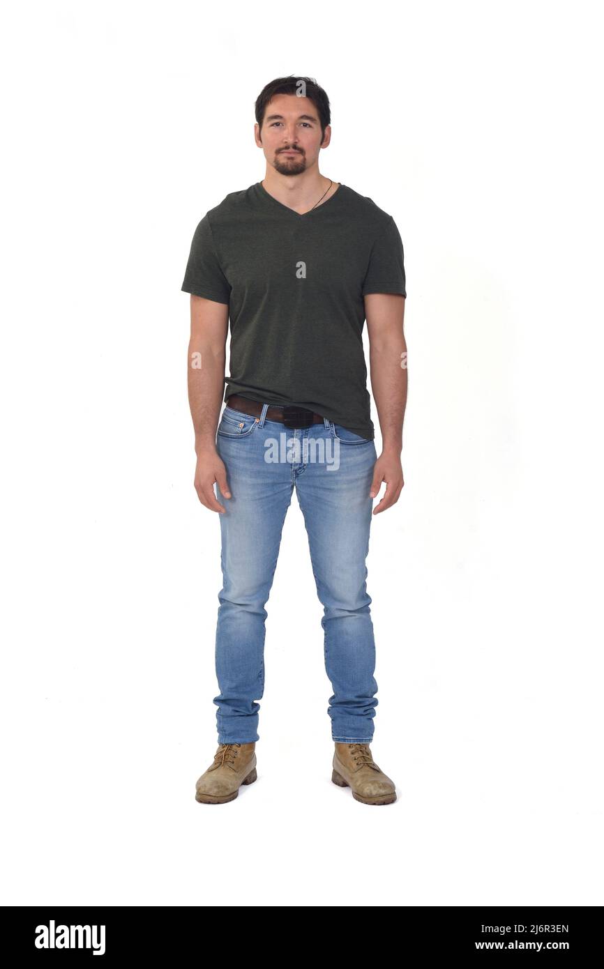 full potrait of a man looking at camera on white background Stock Photo ...