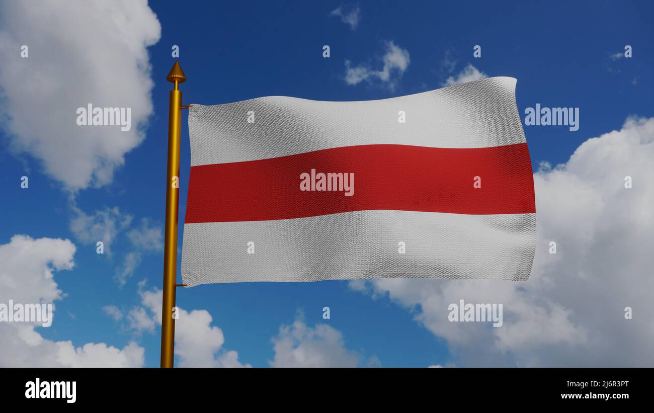National flag of Belarus waving 3D Render with flagpole and blue sky ...