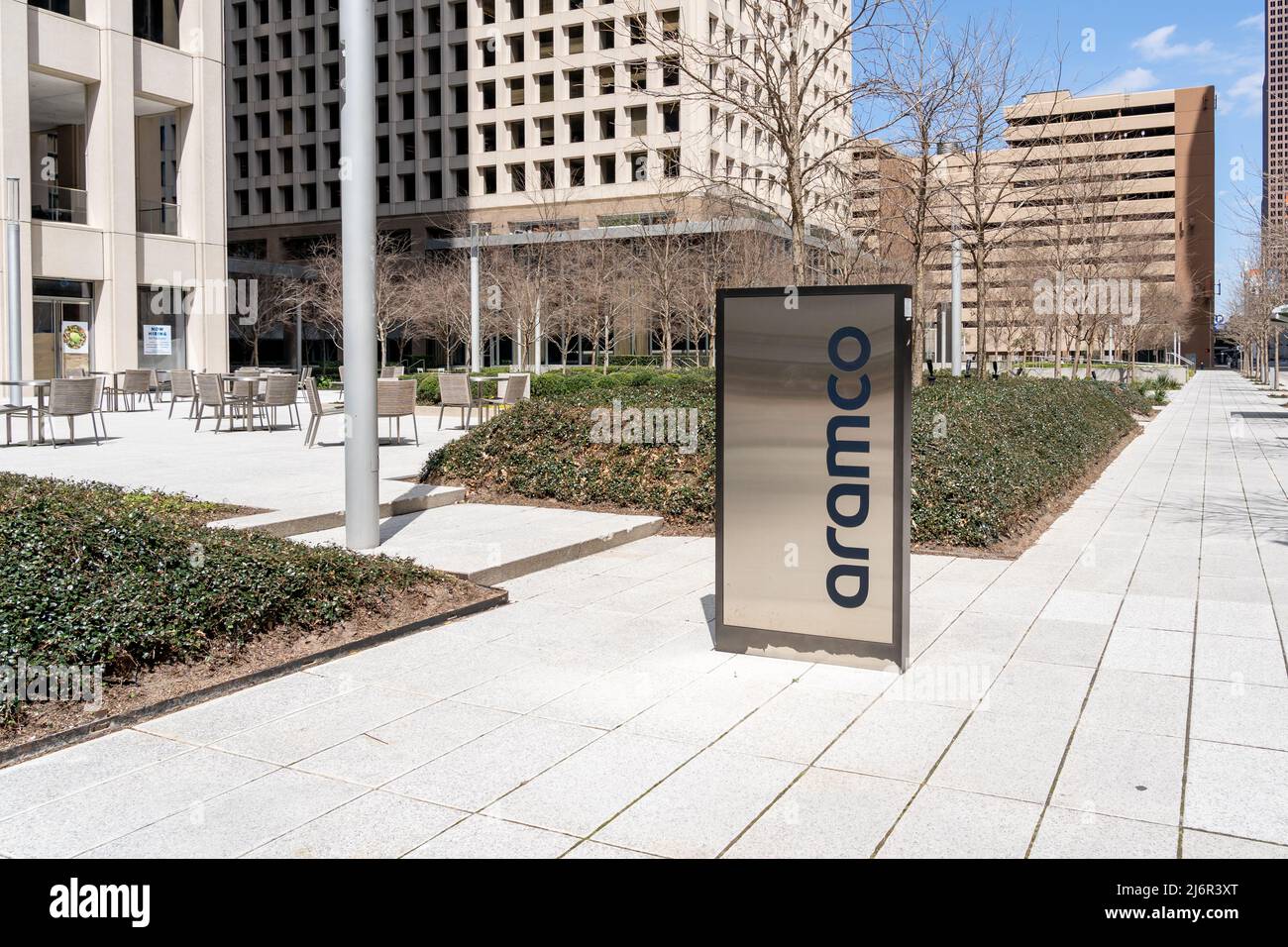 Houston, Texas, USA - March 13, 2022: Aramco ground sign outside its ...