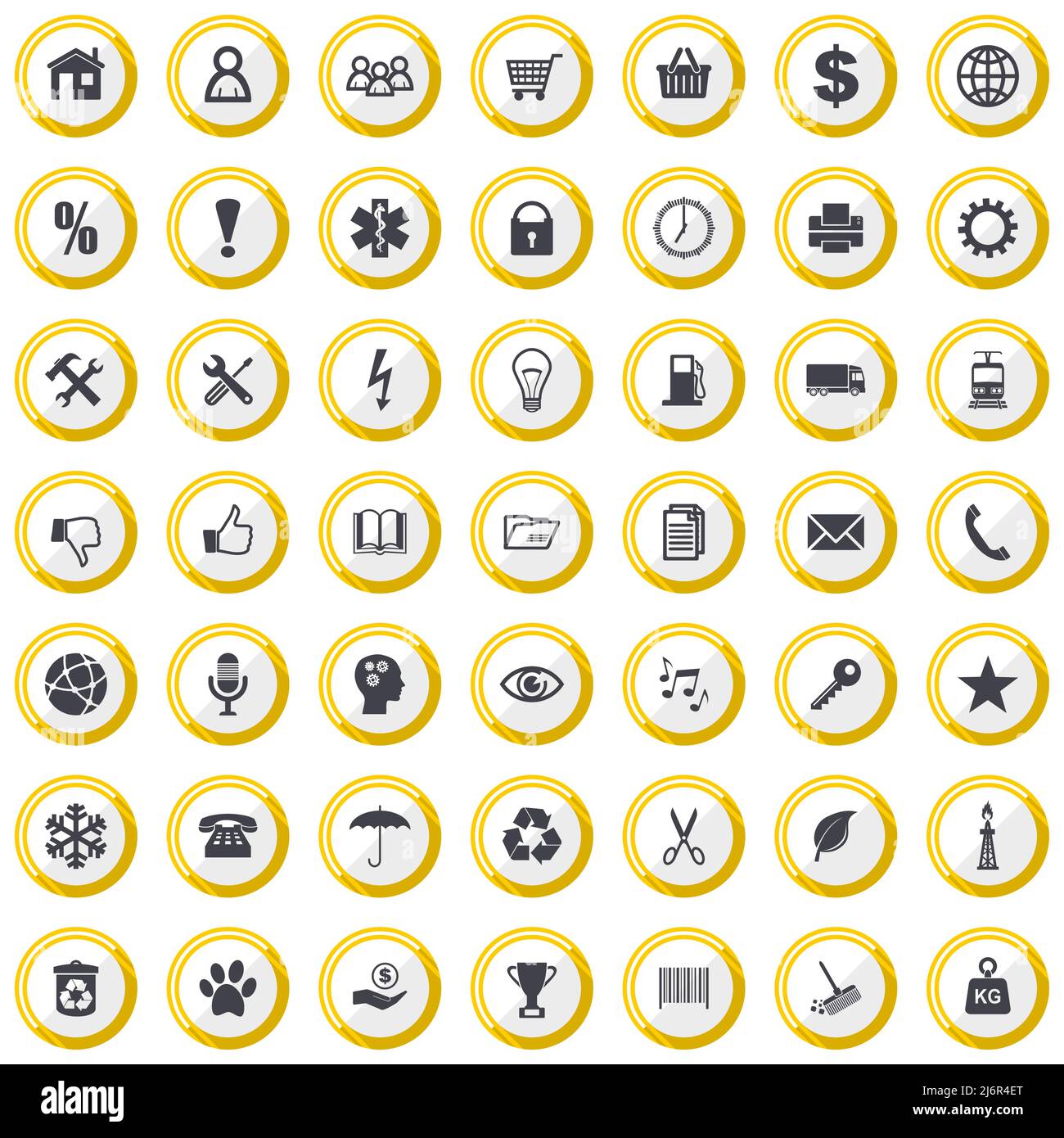 Flat design vector icon set. Collection of circle yellow buttons ...