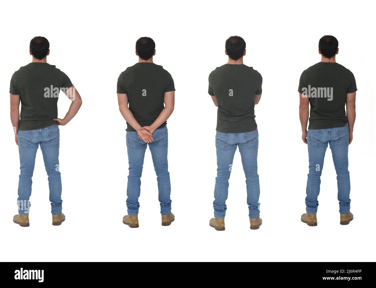 rear view of a man with various poses on white background Stock Photo ...