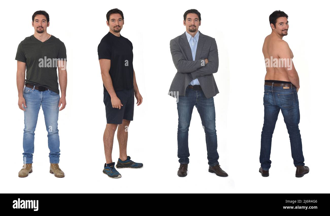 group of silhouette of the same man sitting various poses Stock Photo ...