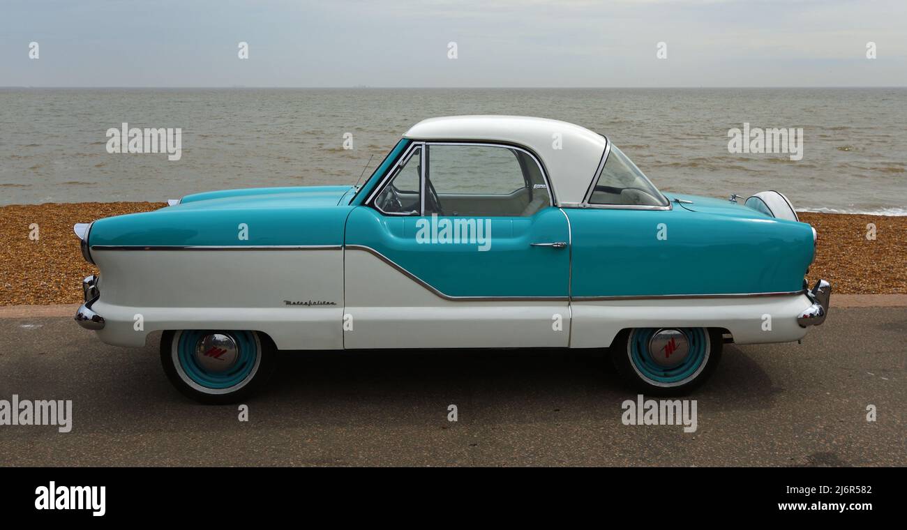 Classic Blue and White Nash Metropolitan Motor Car Parked on Seafront ...
