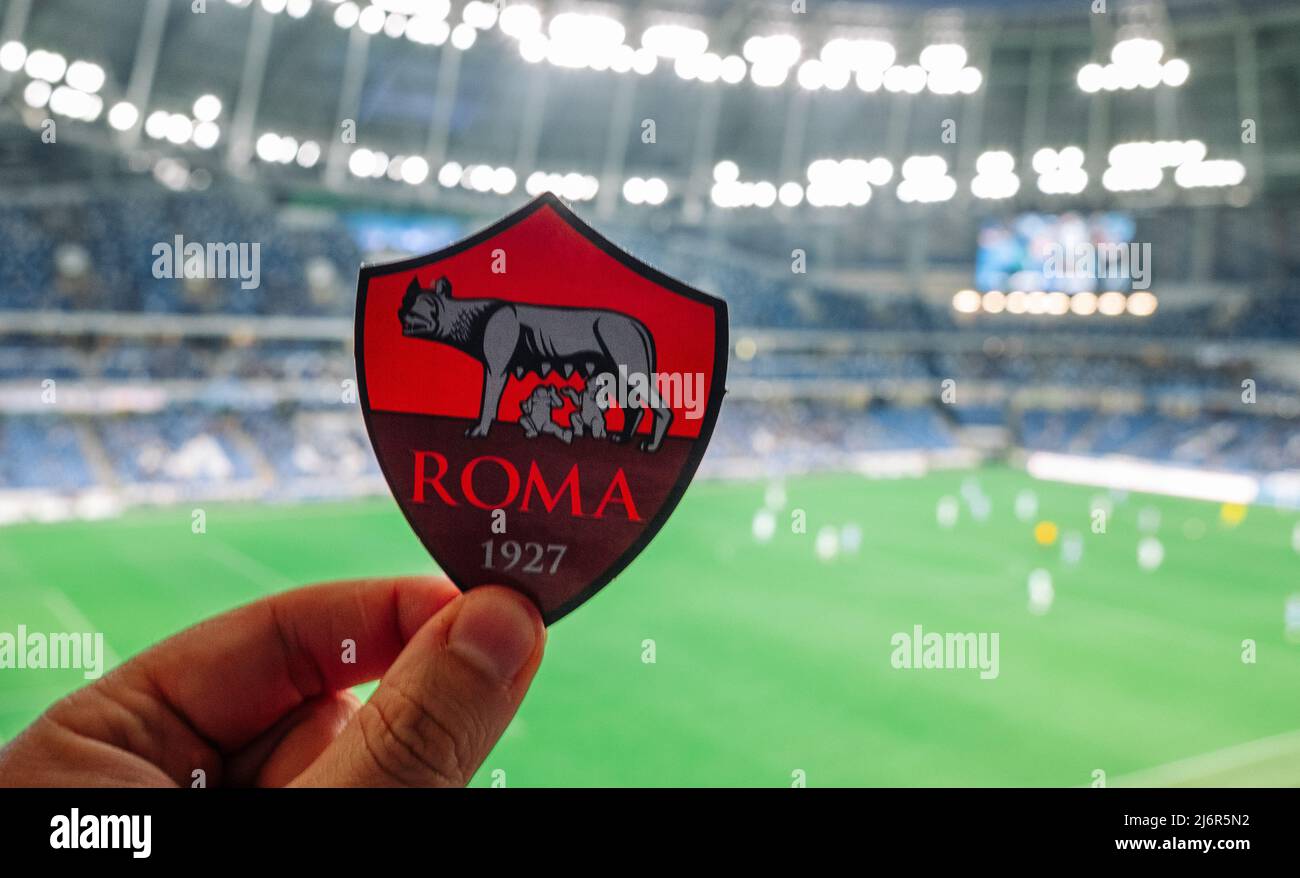 September 12, 2021, Rome, Italy. A.S. Football Club emblem Roma against ...
