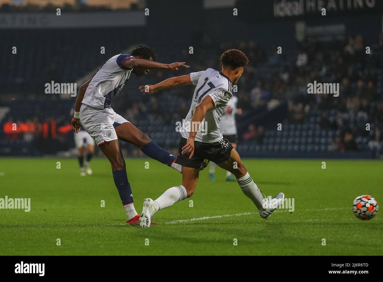 Mo Faal #40 of West Bromwich Albion has a shot at goal in West Bromwich ...