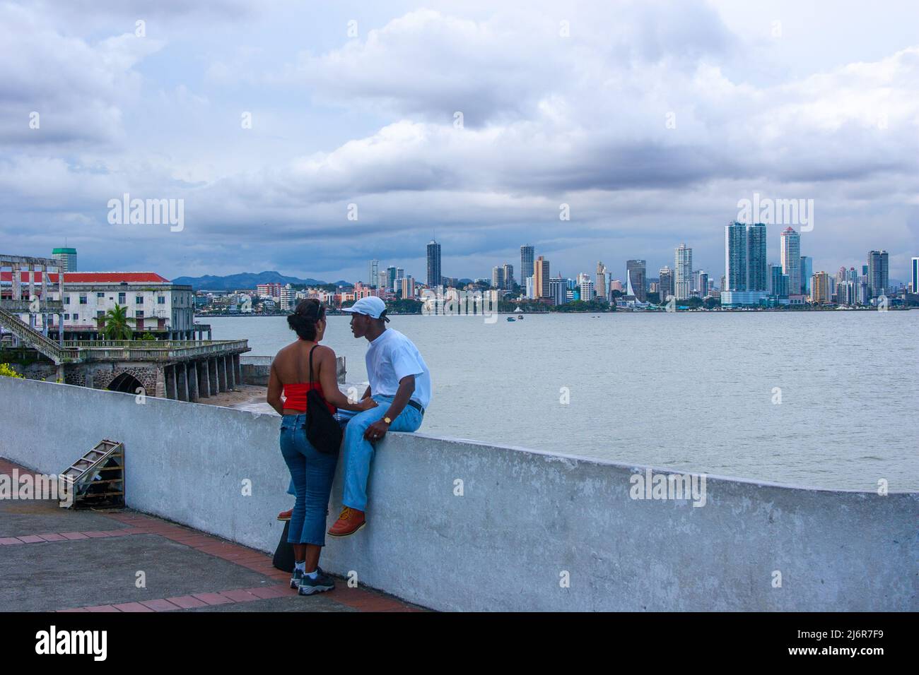 A pair of Panamanians on a platform in Panama City Stock Photo - Alamy