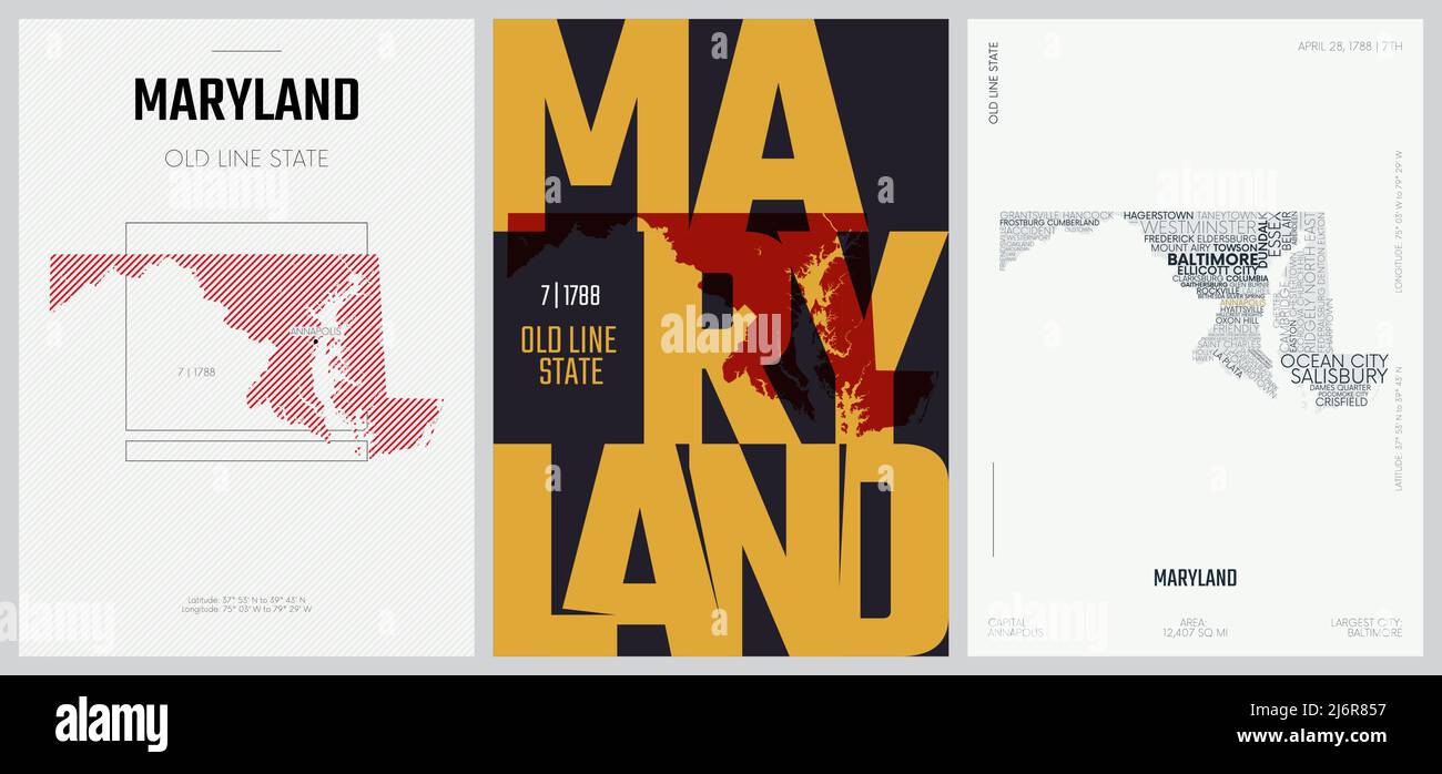 7 of 50 sets, US State Posters with name and Information in 3 Design ...