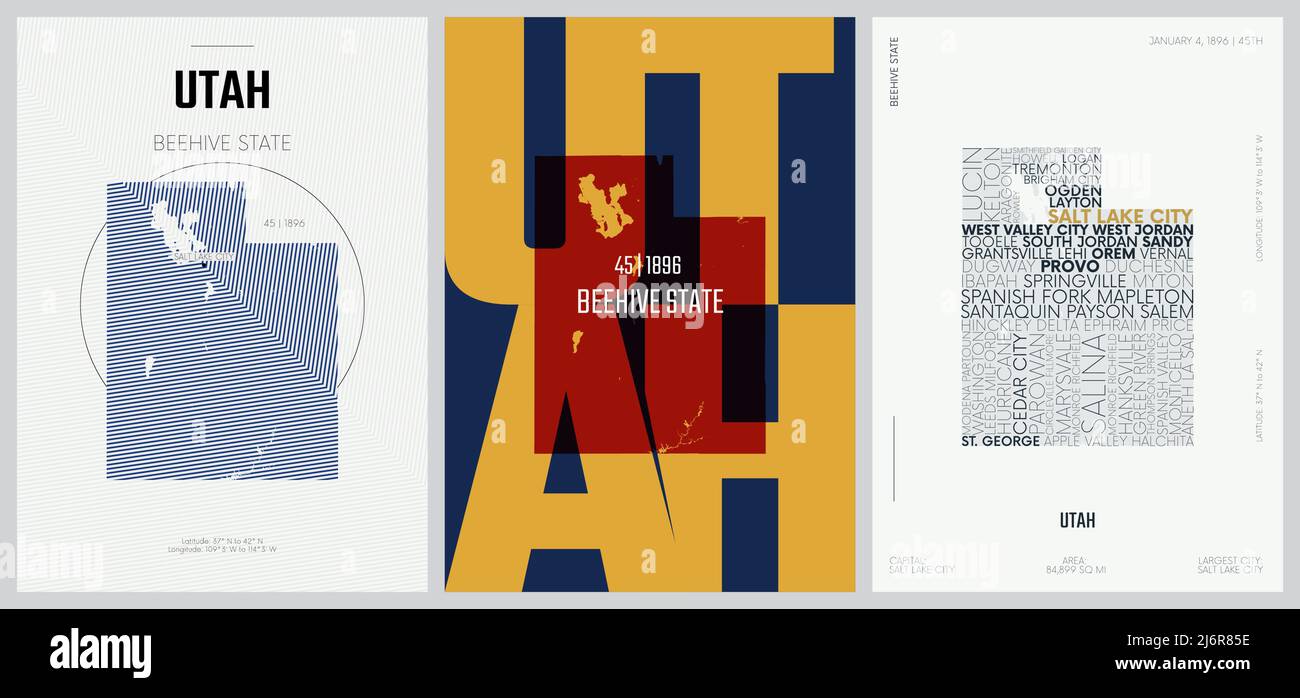 45 of 50 sets, US State Posters with name and Information in 3 Design ...