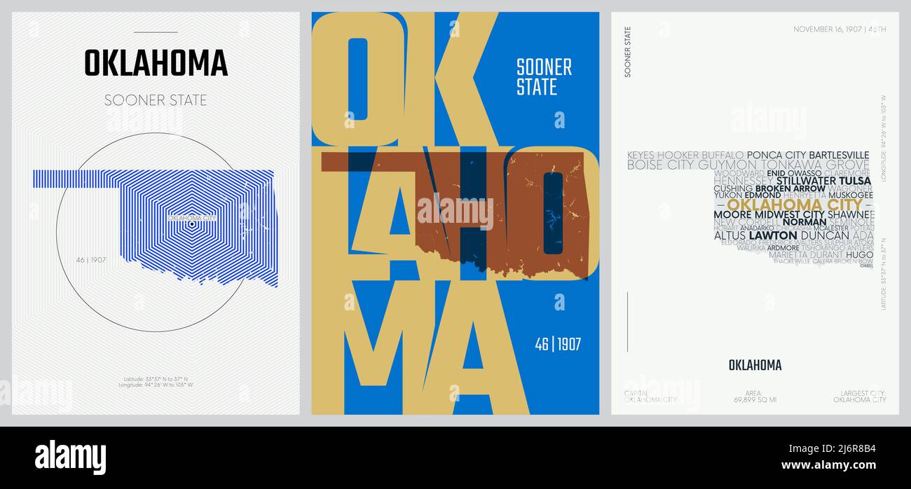 46 of 50 sets, US State Posters with name and Information in 3 Design ...