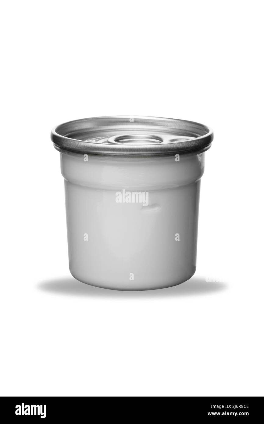 white cream or face mask in transparent package with metal tin lid ...