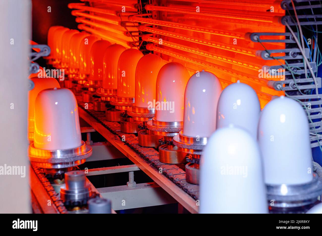 Line of automated shop conveyor for production of glass lamps factory ...