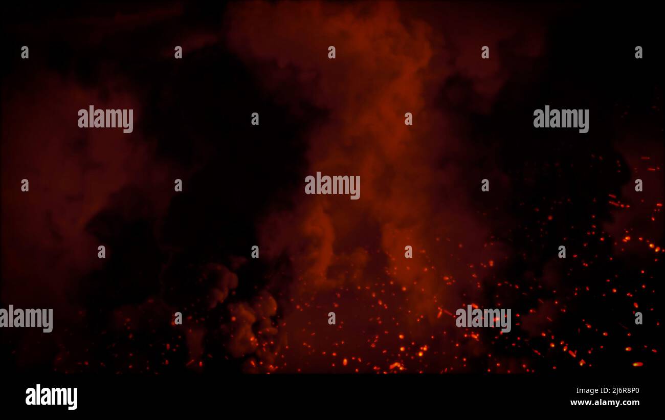 Dark war or battle actions background with smoke sparks and fire ...