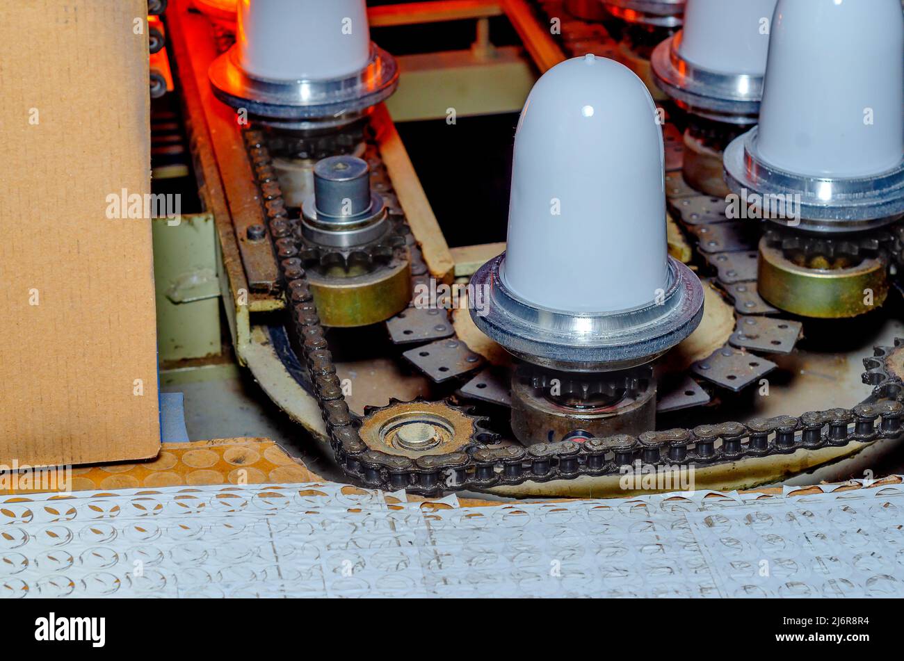 Line of automated shop conveyor for production of glass lamps factory ...