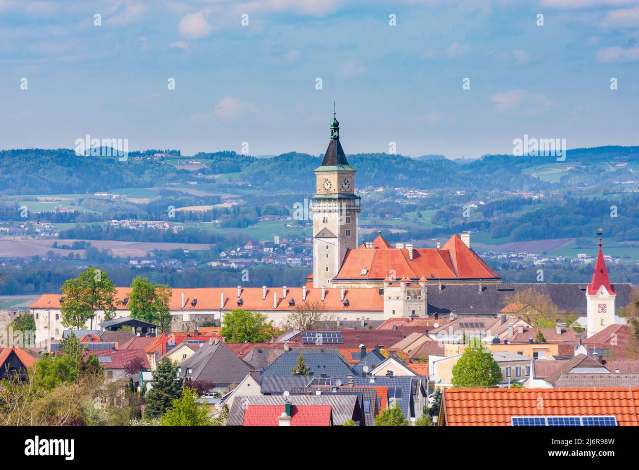 Wallsee-Sindelburg: Schloss Wallsee Castle, Town Hall tower in Donau ...