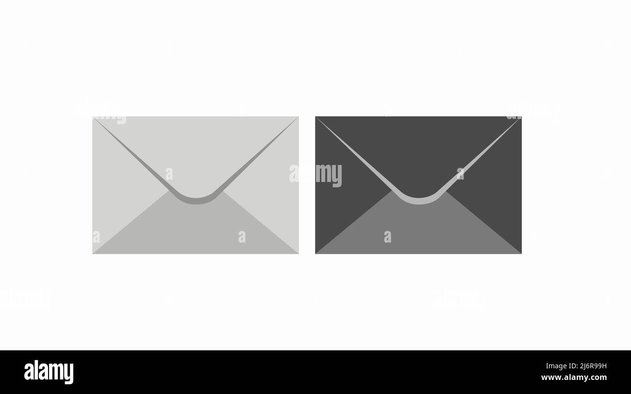 Envelope Icon Set. Black and white flat editable illustration set Stock ...