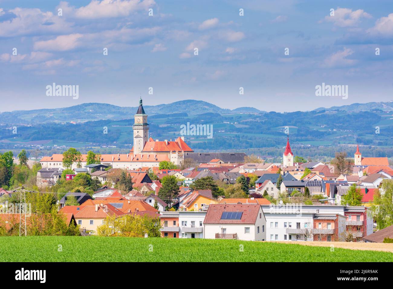 Wallsee-Sindelburg: Schloss Wallsee Castle, Town Hall tower in Donau ...