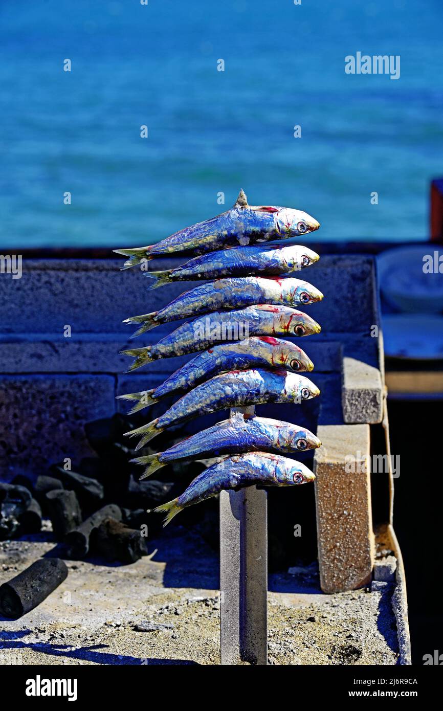 Spain Andalucia Malaga Benalmadena promenade beach fresh sardine ...