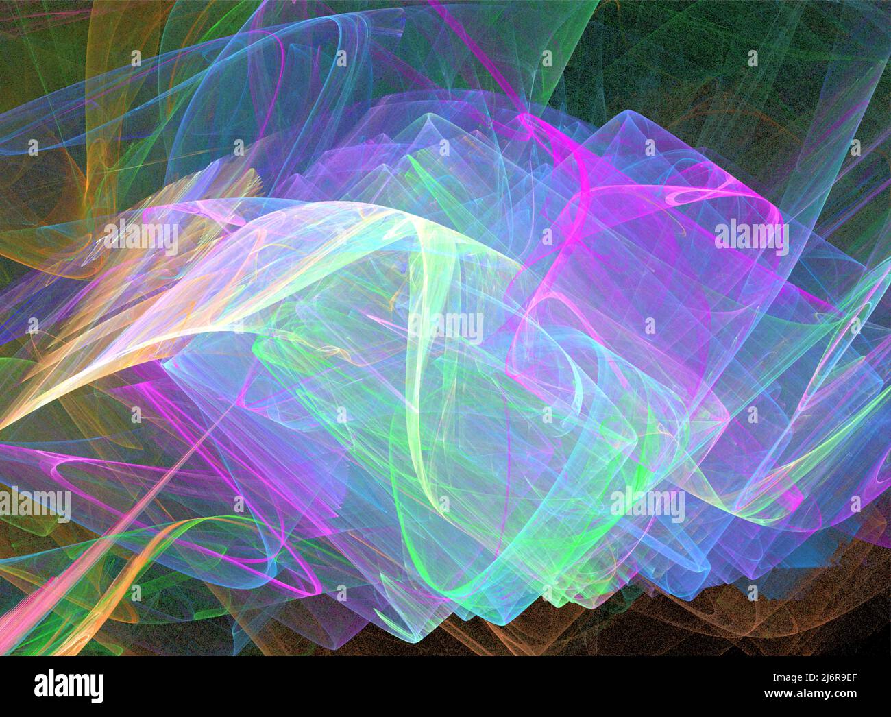 light bright abstract pattern of wavy lines, colored fields on a black ...