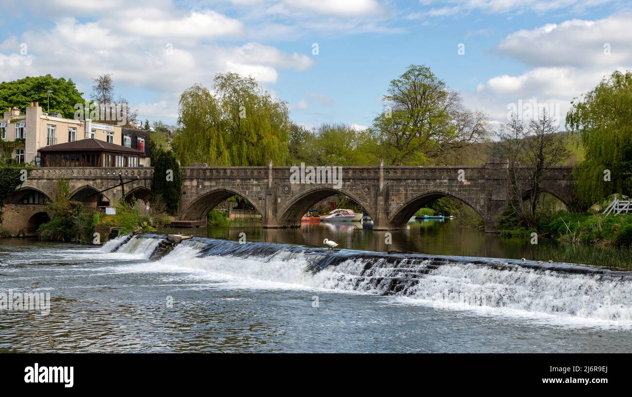 Bathampton Weir and Toll bridge crossing the river Avon, also known as ...