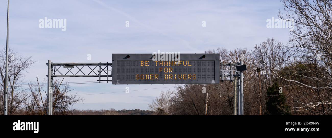 electronic highway sign with Be Thankful for Sober Drivers message ...