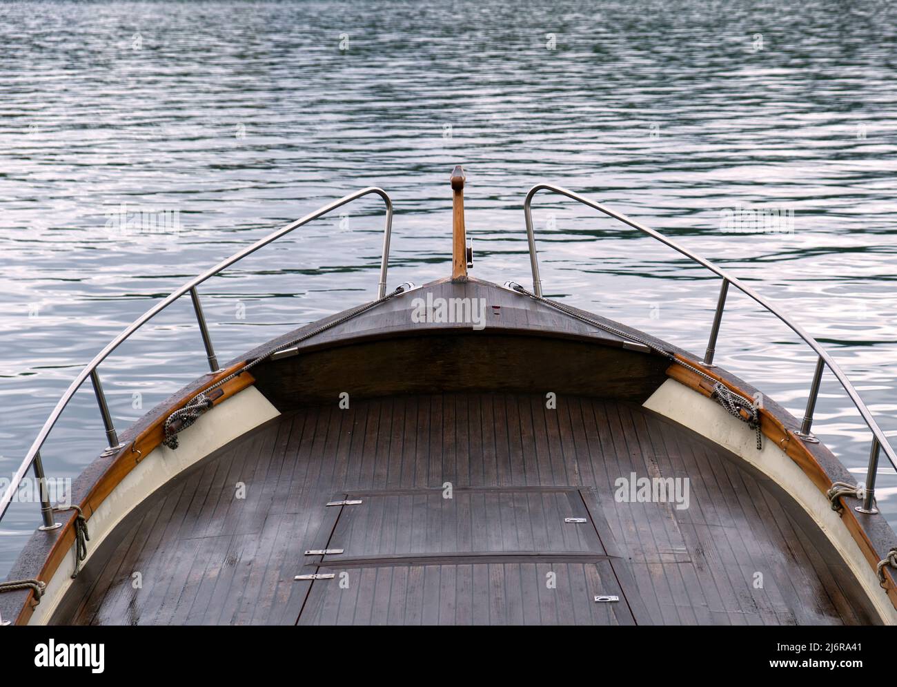 bow of a vintage motorboat in fine wood Stock Photo - Alamy
