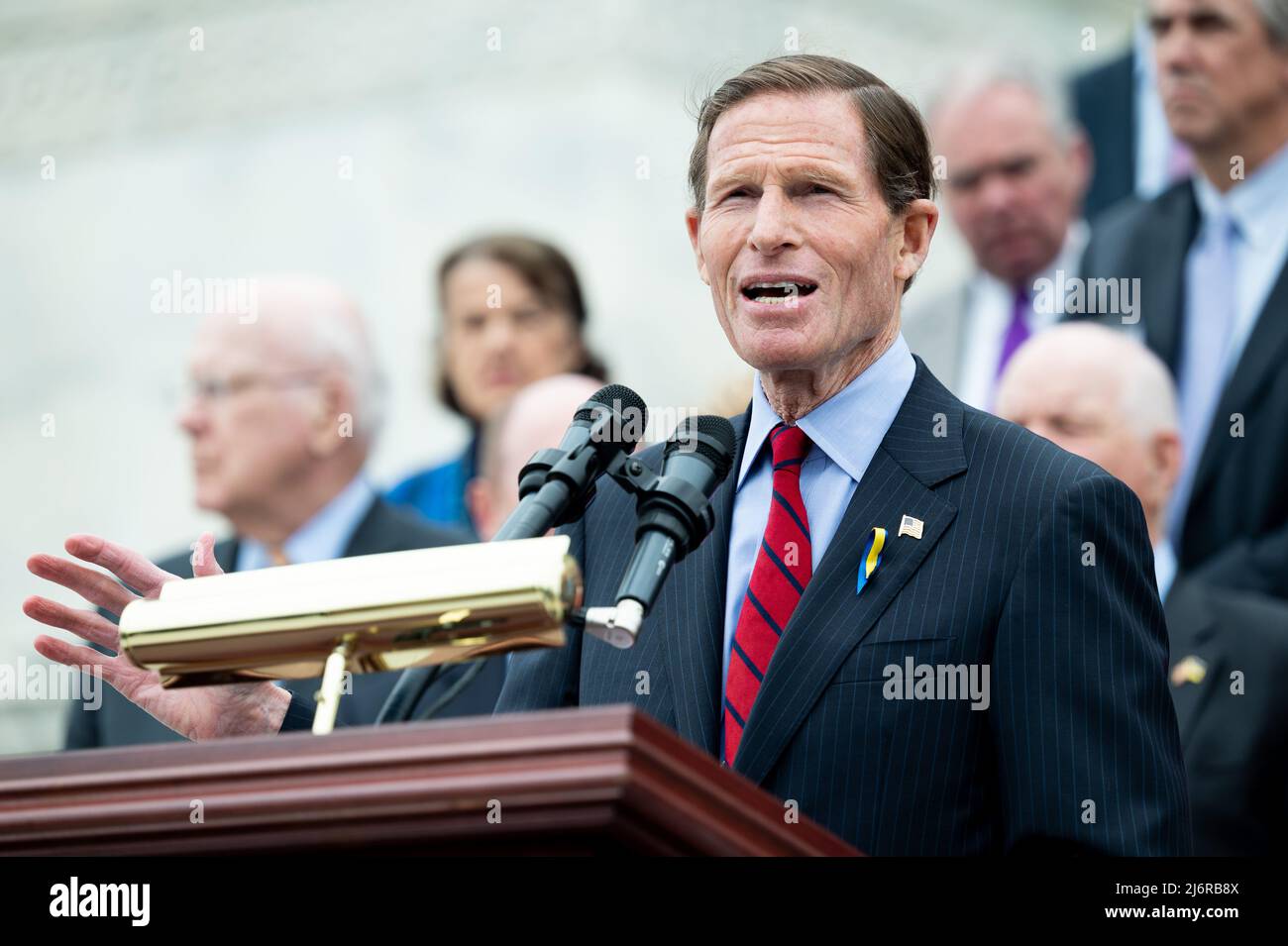 U.S. Senator Richard Blumenthal (D-CT) speaking at a press conference ...
